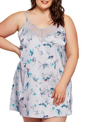 iCollection Plus Size Satin Humminbird Lace Chemise | belk