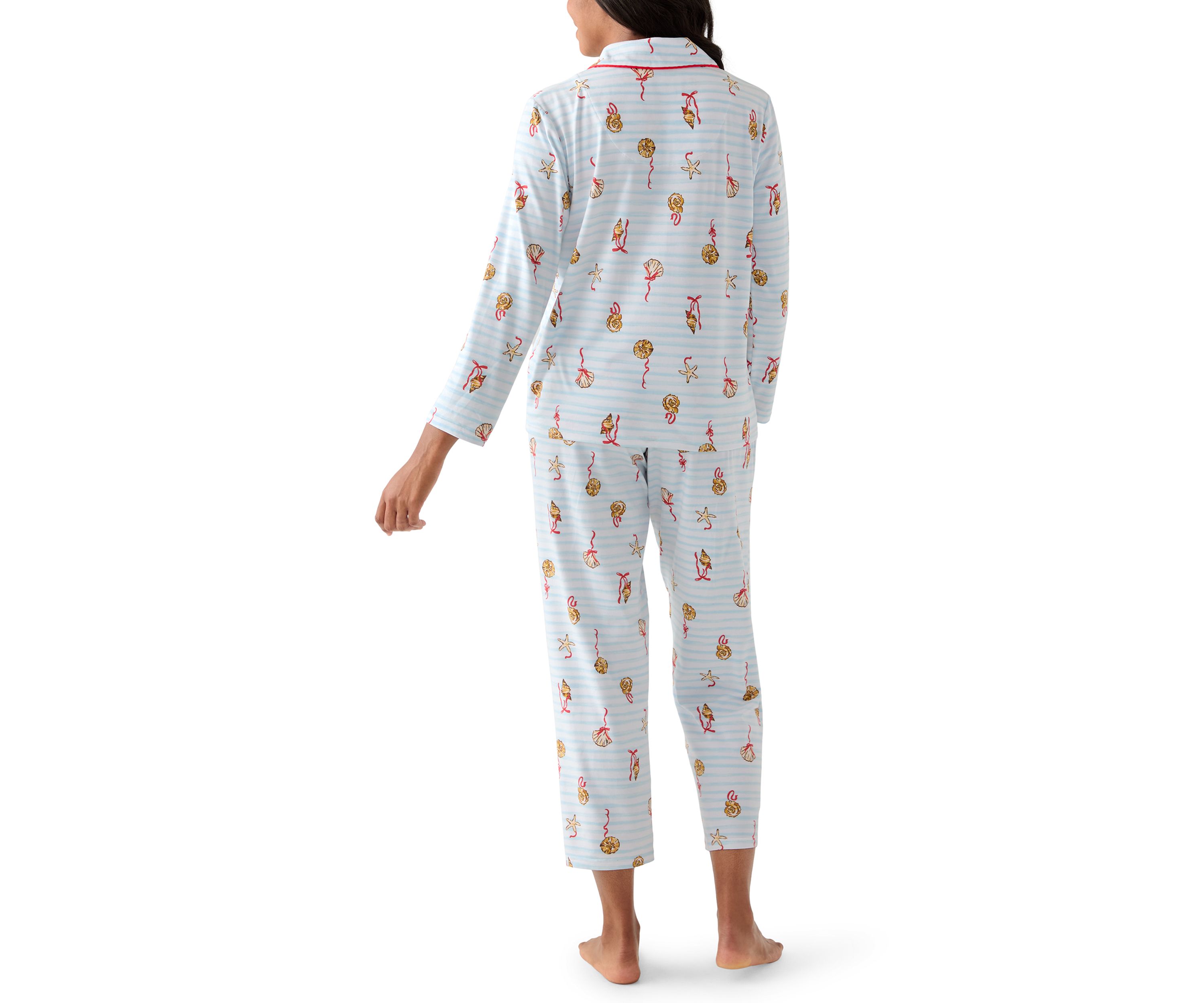 PAJAMARAMA Women’s Shell Stripe Notch Pajama Set | Belk