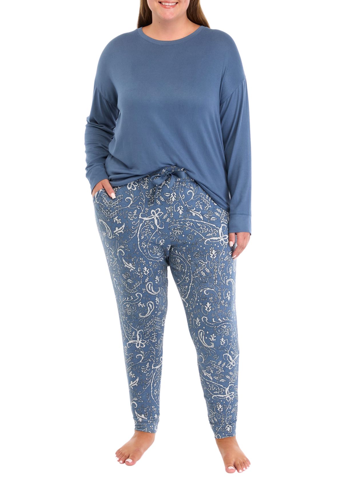 Wonderly Plus Size Folded Brushed Knit Jogger Set | Belk