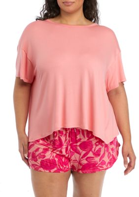 cable & gauge Plus Size Tulip Back T-Shirt and Shorts Pajama Set | belk