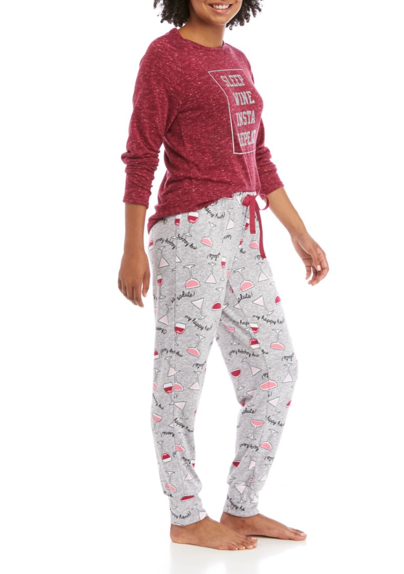 PJ Couture 2 Piece Hacci Wine Pajama Set | Belk