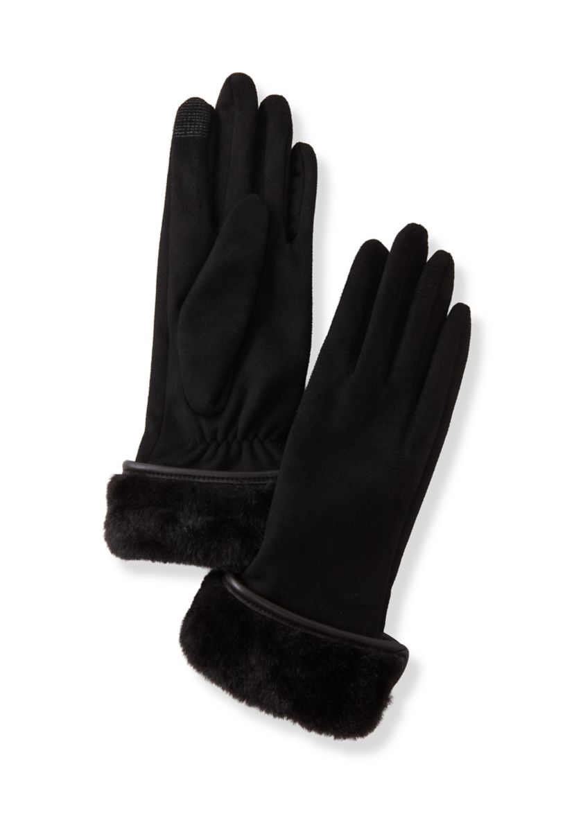 ECHO Stretch Suede Fold Up Faux Fur Cuff Gloves | Belk