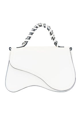 BCBGeneration Asymmetrical Flap Woven Chain Top Handle Crossbody | belk