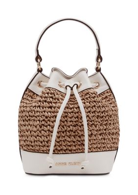 Anne Klein Straw Drawstring Bucket Bag with Crossbody Strap | belk