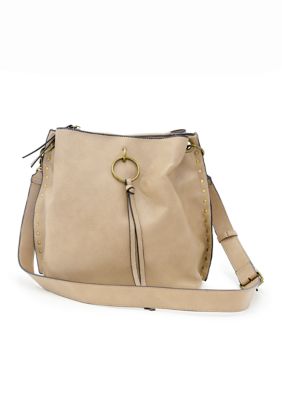 Wonderly Nubuck Studded Trim Triple Entry Bucket Crossbody | Belk