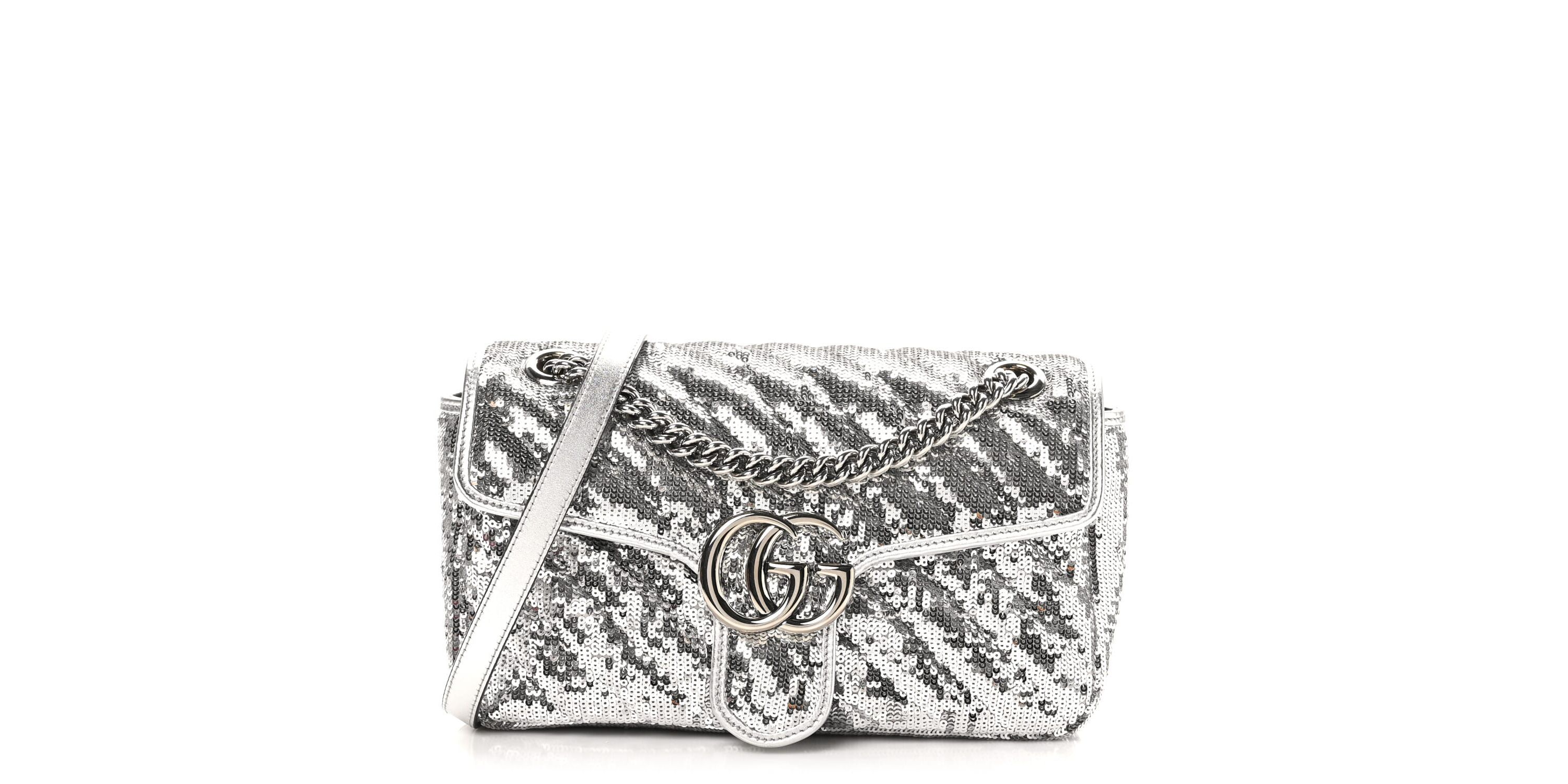 FASHIONPHILE Gucci Sequin Matelasse Diagonal Mini GG Marmont Shoulder ...