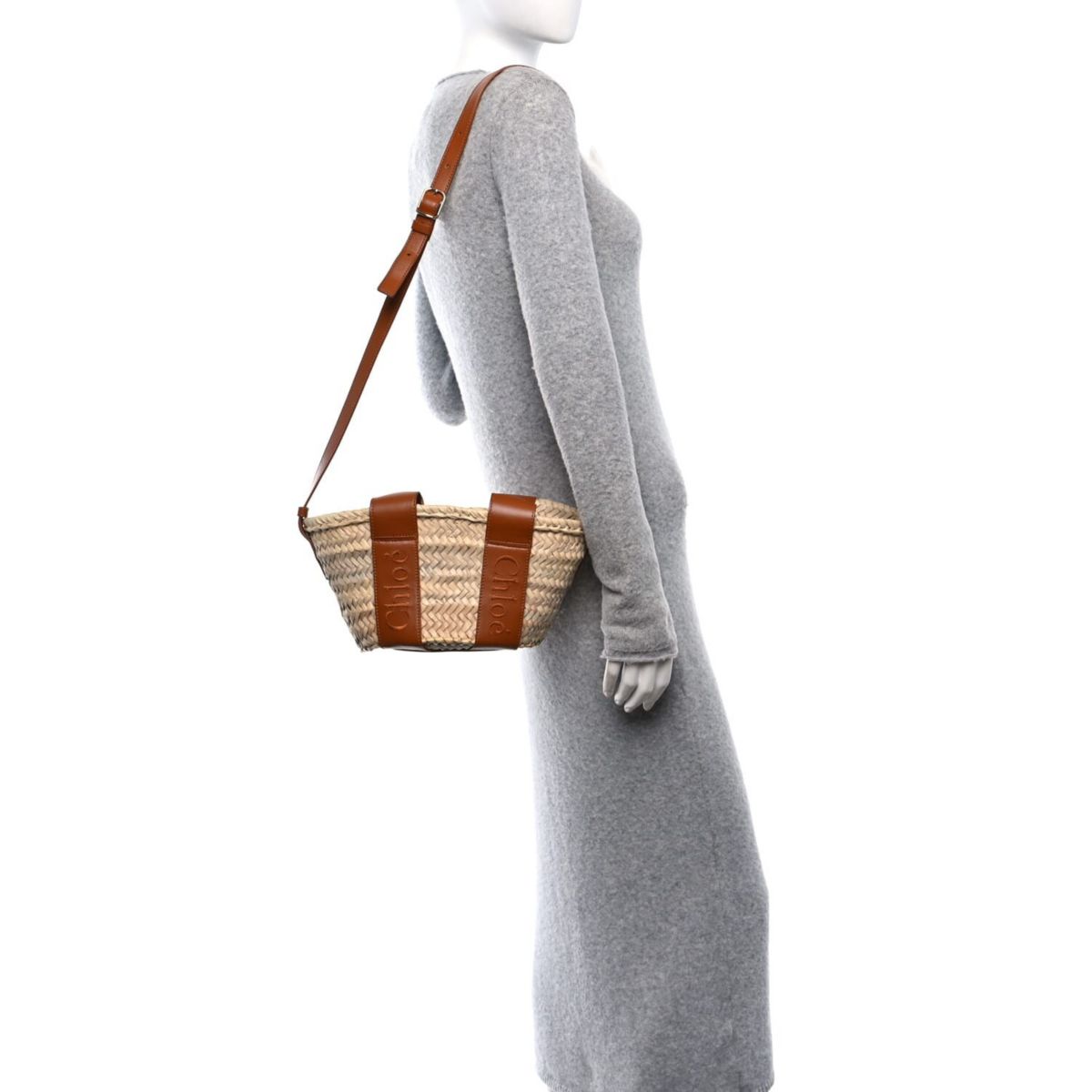 FASHIONPHILE Chloe Raffia Smooth Calfskin Small Sense Basket Caramel ...