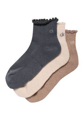 Calvin Klein Cushion Ruffle Quarter Socks - 3 Pack | belk
