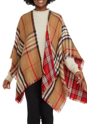 V Fraas Double Plaid Reversible Ruana | belk