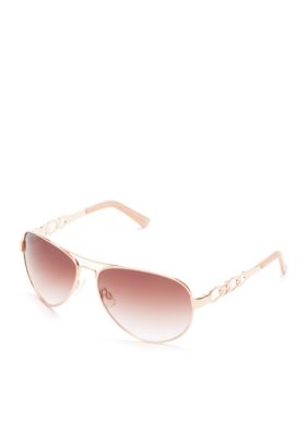 Jessica Simpson Metal Chain Temple Aviator Sunglasses | belk
