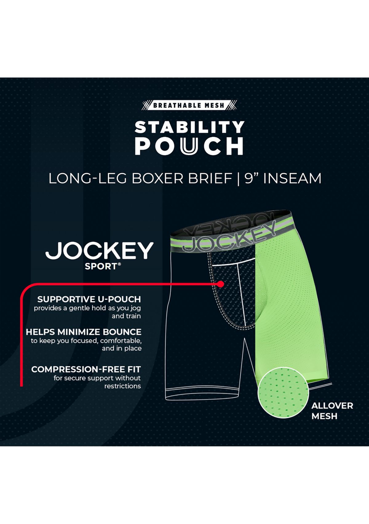 Jockey® Stability Pouch Microfiber Stretch 9" Long Leg Boxer Briefs - 3 ...