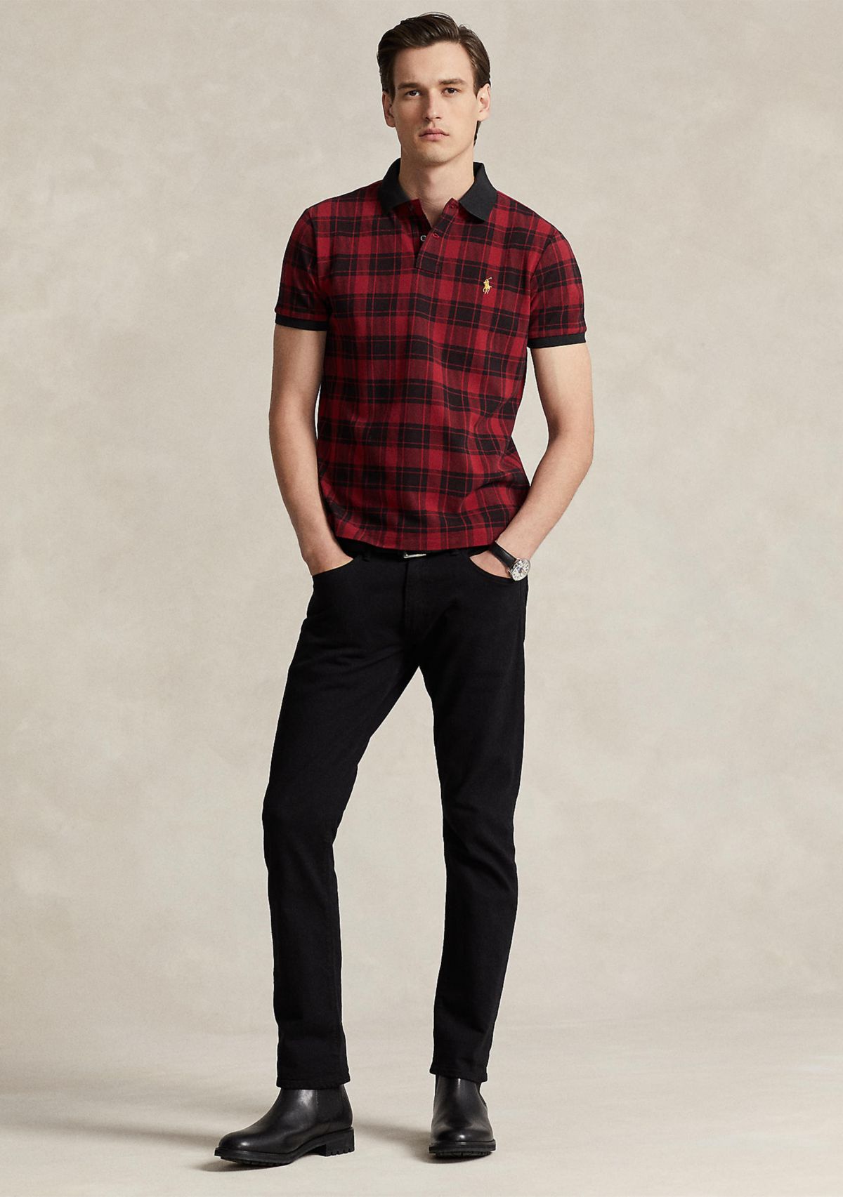 Polo Ralph Lauren Custom Slim Fit Plaid Mesh Polo Shirt | Belk