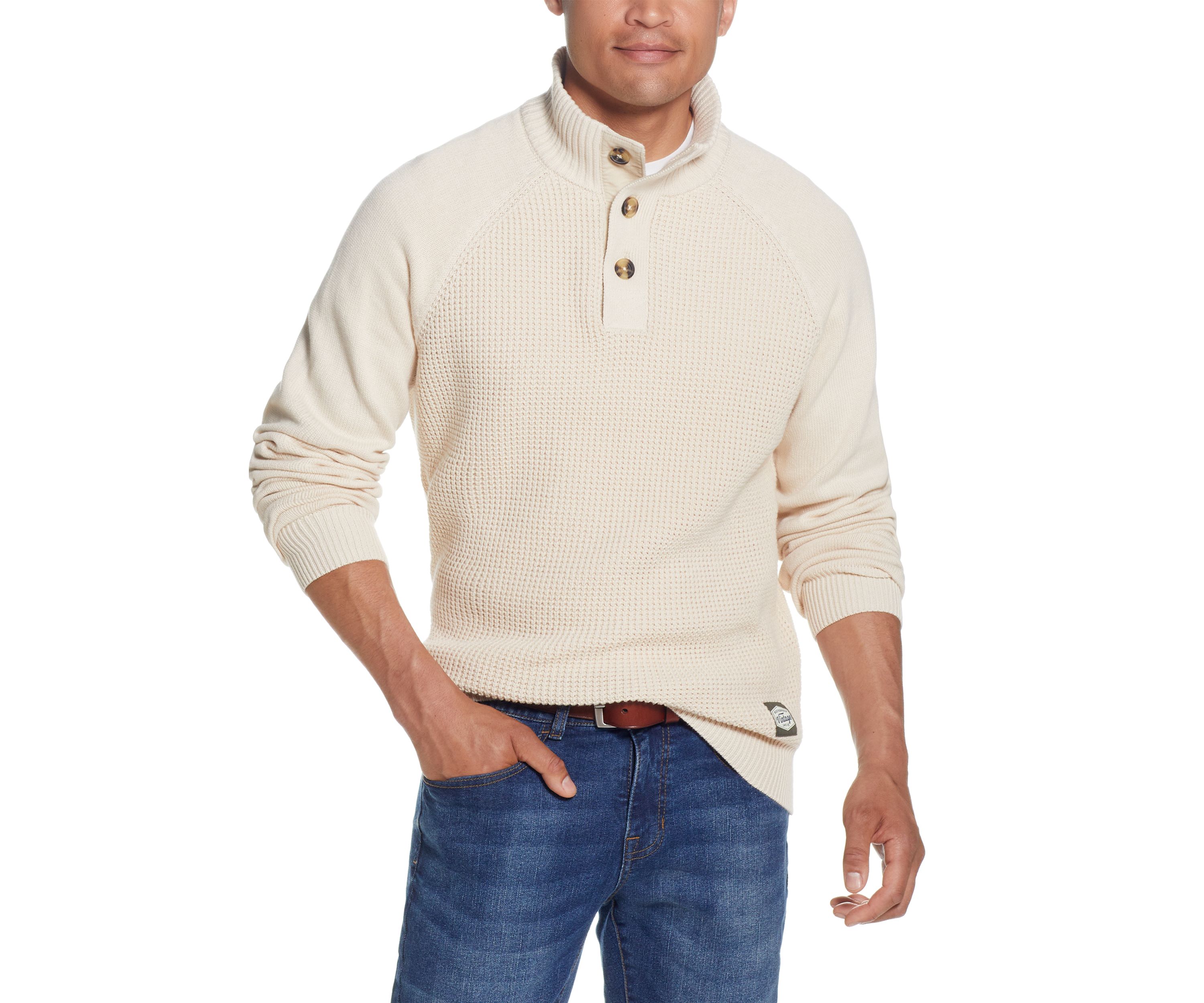 Weatherproof Vintage Men's Textured Button Mock Neck Sweater | Belk
