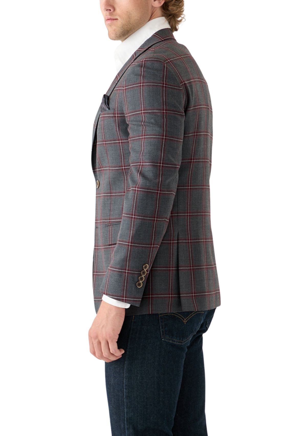 Tallia Men's Gray Burgundy Windowpane Sportcoat | Belk