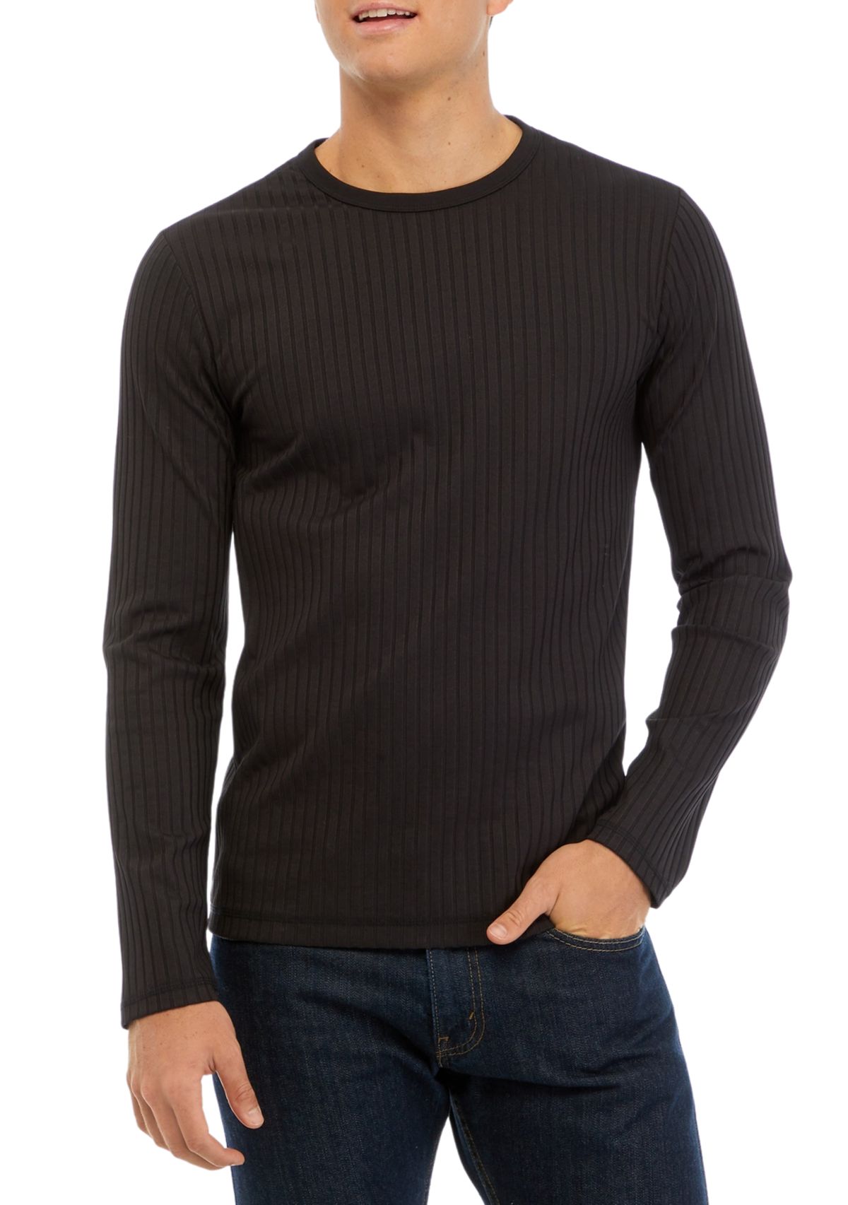 Perry Ellis® Long Sleeve Vertical Rib Crew Neck T-Shirt | Belk
