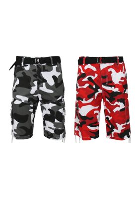Blue Rock Men's Belted Cargo Shorts With Twill Flat Front Washed ...
