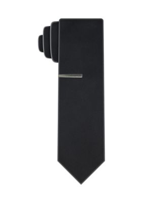 Madison Solid Satin Tie with Tie Bar | Belk