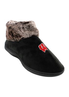 Comfy Feet NCAA Wisconsin Badgers Faux Sheepskin Furry Top Slippers | belk