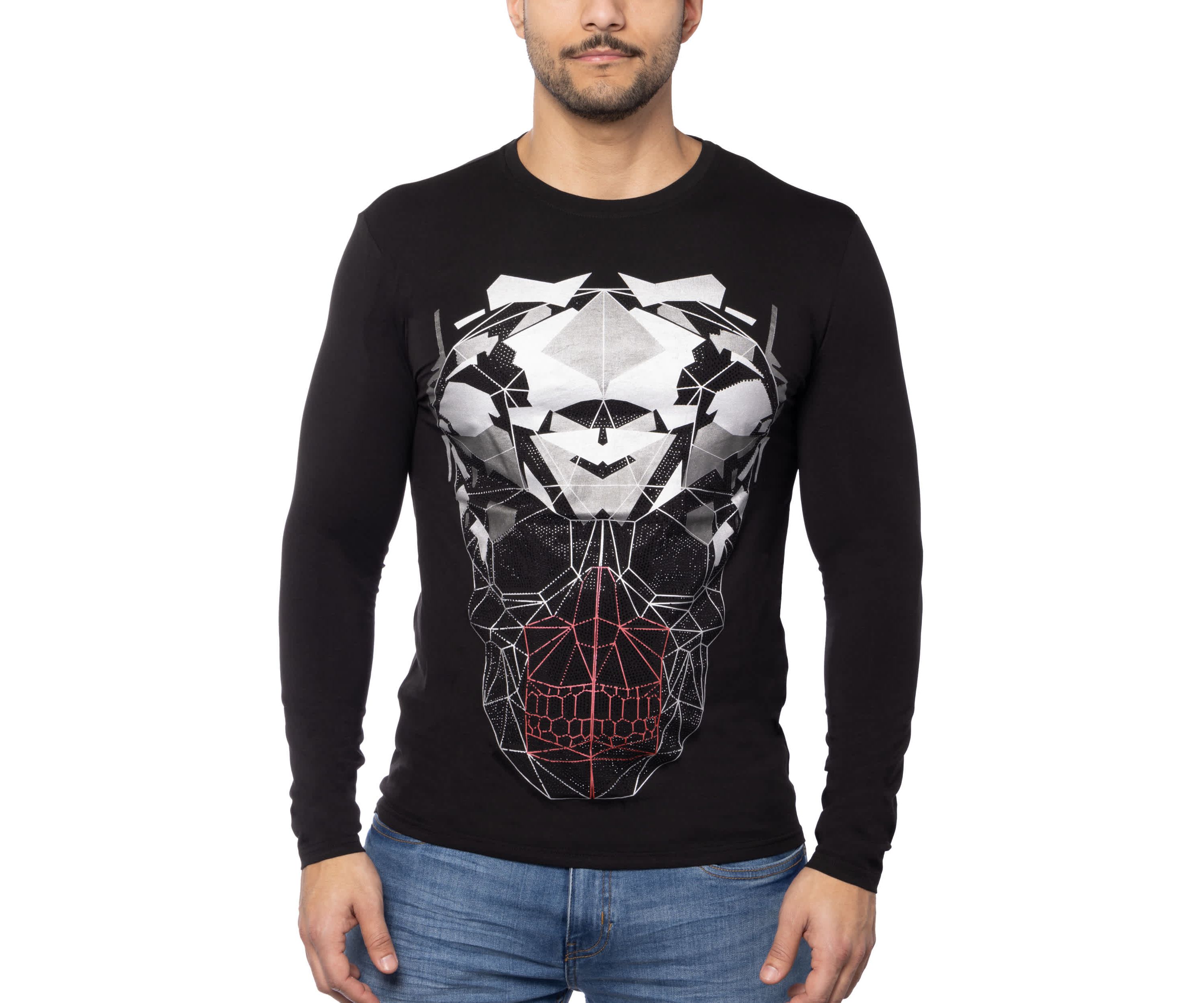X RAY Men's Geometric Skull Rhinestone Graphic Long Sleeves T-Shirts | Belk