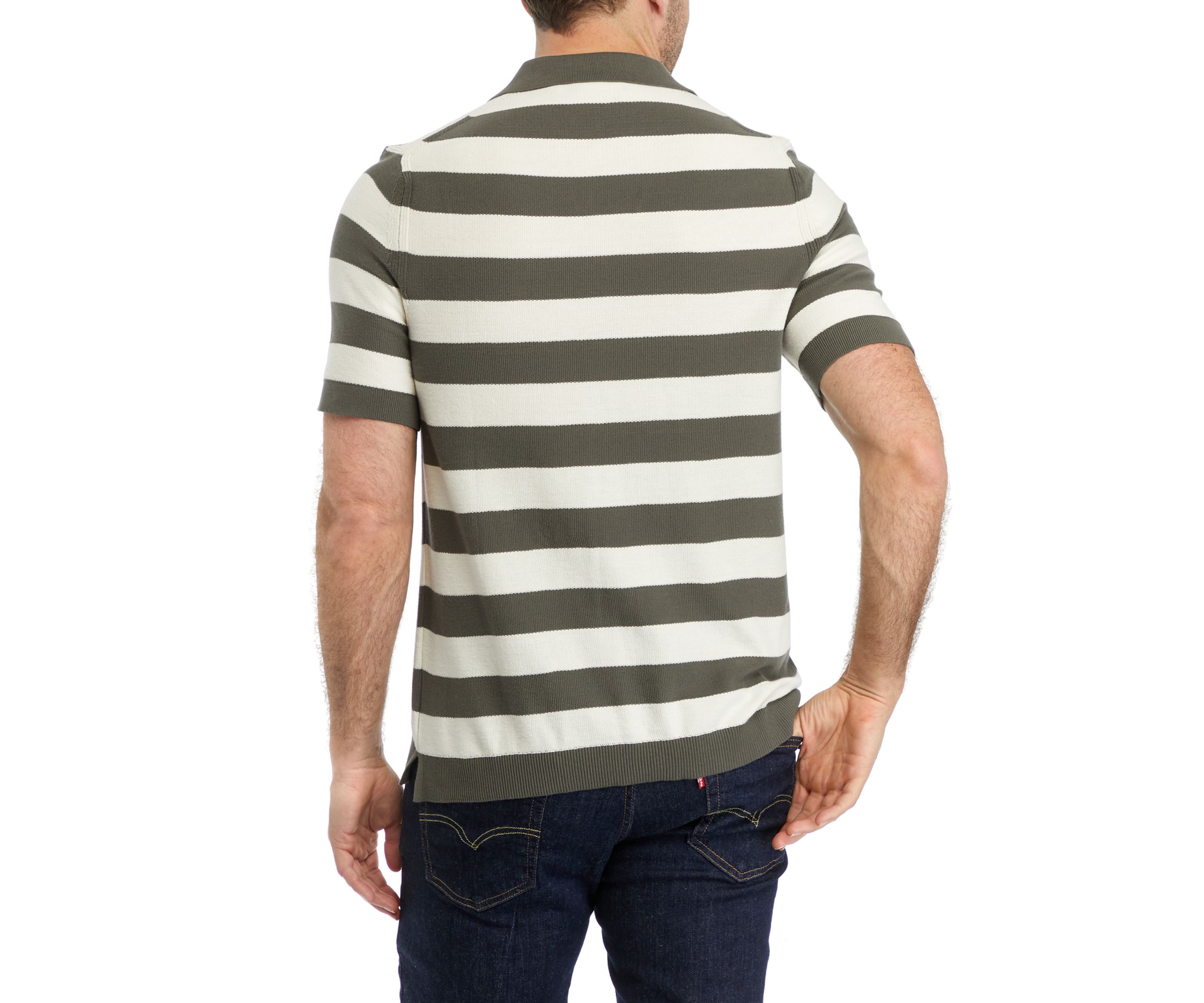 Republic Clothing Men's Short Sleeve Johnny Collar Wide Stripe Polo ...
