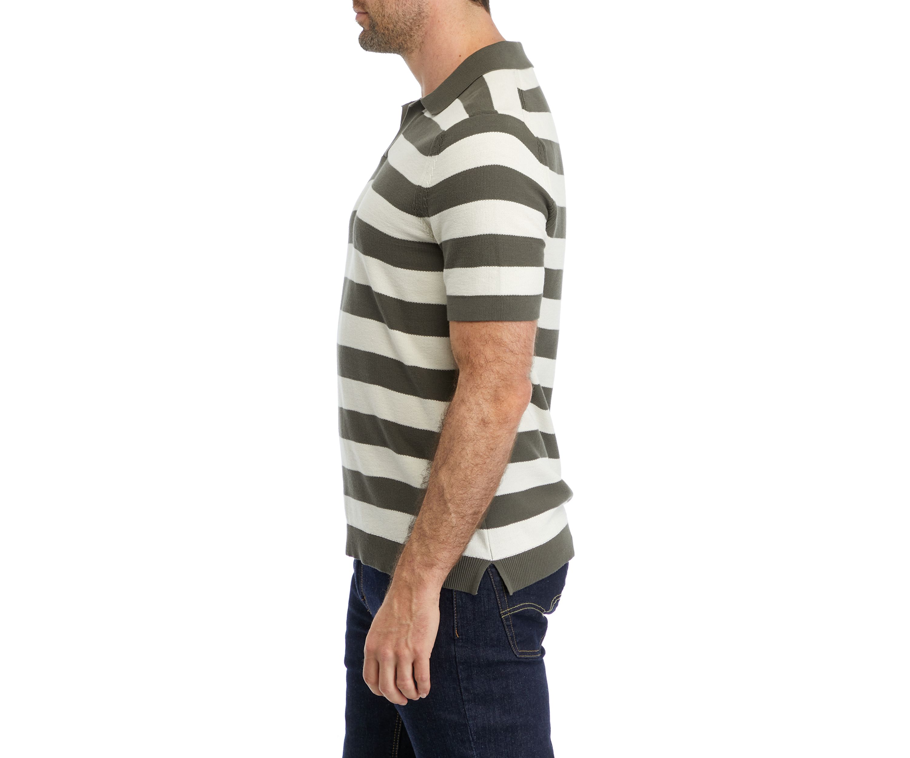 Republic Clothing Men's Short Sleeve Johnny Collar Wide Stripe Polo ...
