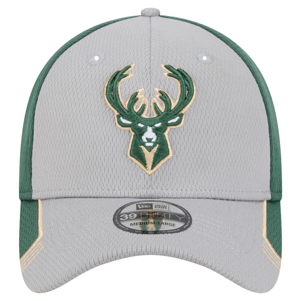 New Era NBA Gray/Hunter Milwaukee Bucks Active Trim 39THIRTY Flex Hat ...