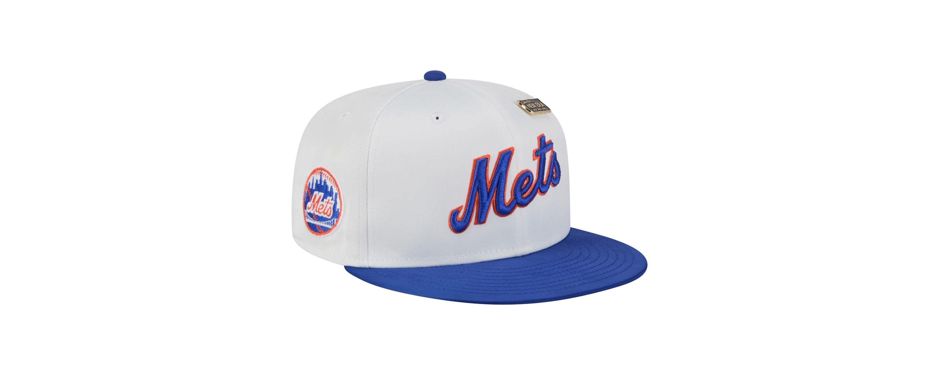 New Era MLB White/Blue New York Mets Satin 59FIFTY Fitted Hat | Belk