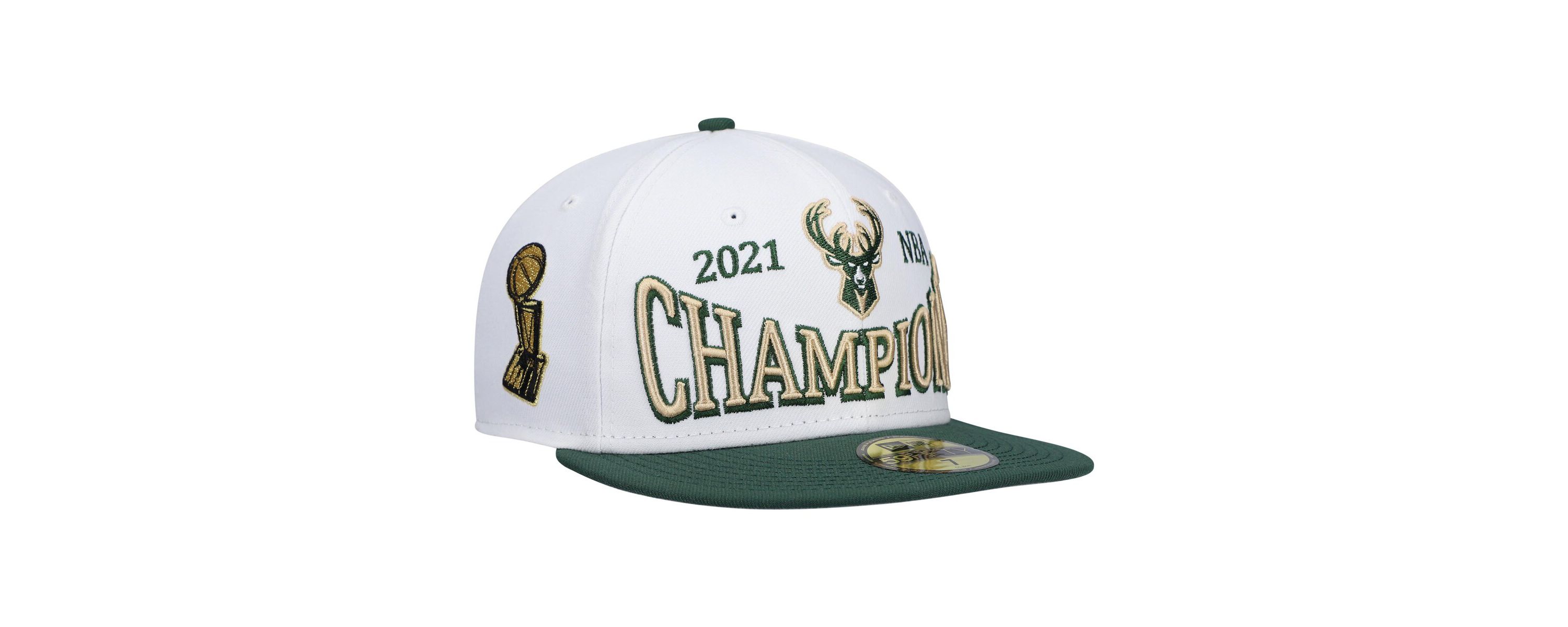 New Era NBA White/Hunter Milwaukee Bucks Arch Champs 59FIFTY Fitted Hat ...