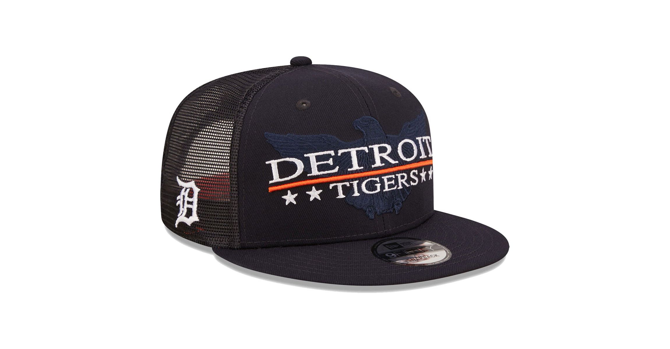New Era MLB Navy/Black Detroit Tigers Patriot Trucker 9FIFTY Snapback ...