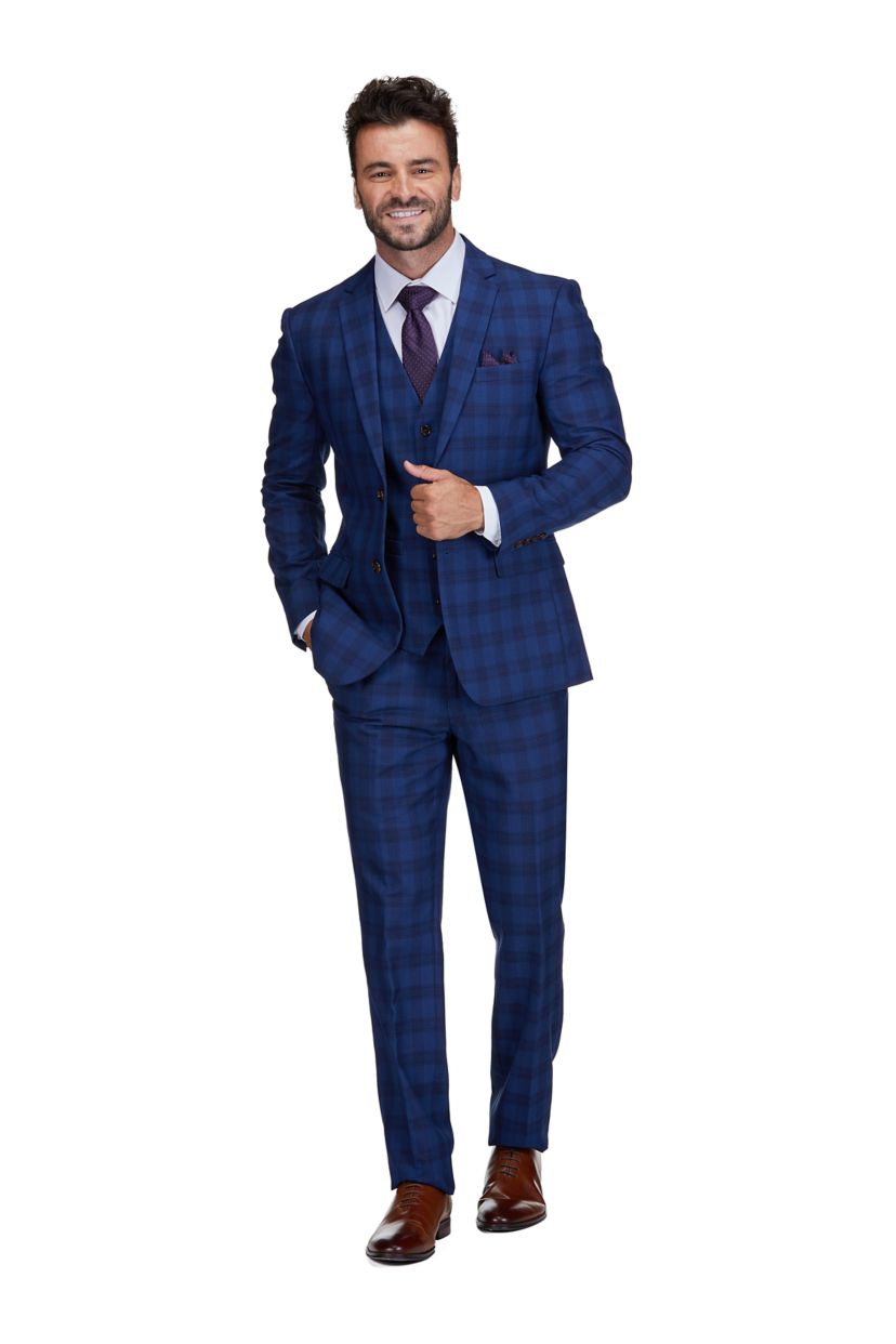 Braveman Men's 3-Piece Slim Fit Check Suit | Belk