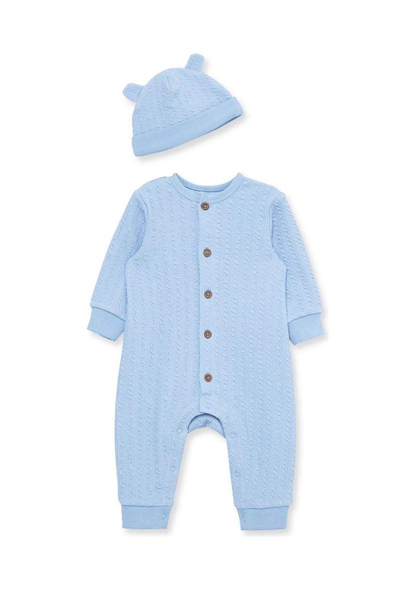 Little Me Baby Boys Blue Cable Coverall with Hat | Belk