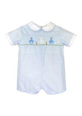 Petit Ami Baby Boys Smocked Bunny Embroidered Romper | belk