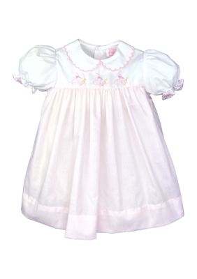 Petit Ami Baby Girls Bunny Embroidered Shadow Stitched Dress | belk