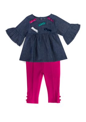 Crown & Ivy™ Baby Girls 2 Piece Chambray Tunic and Pants Set | belk
