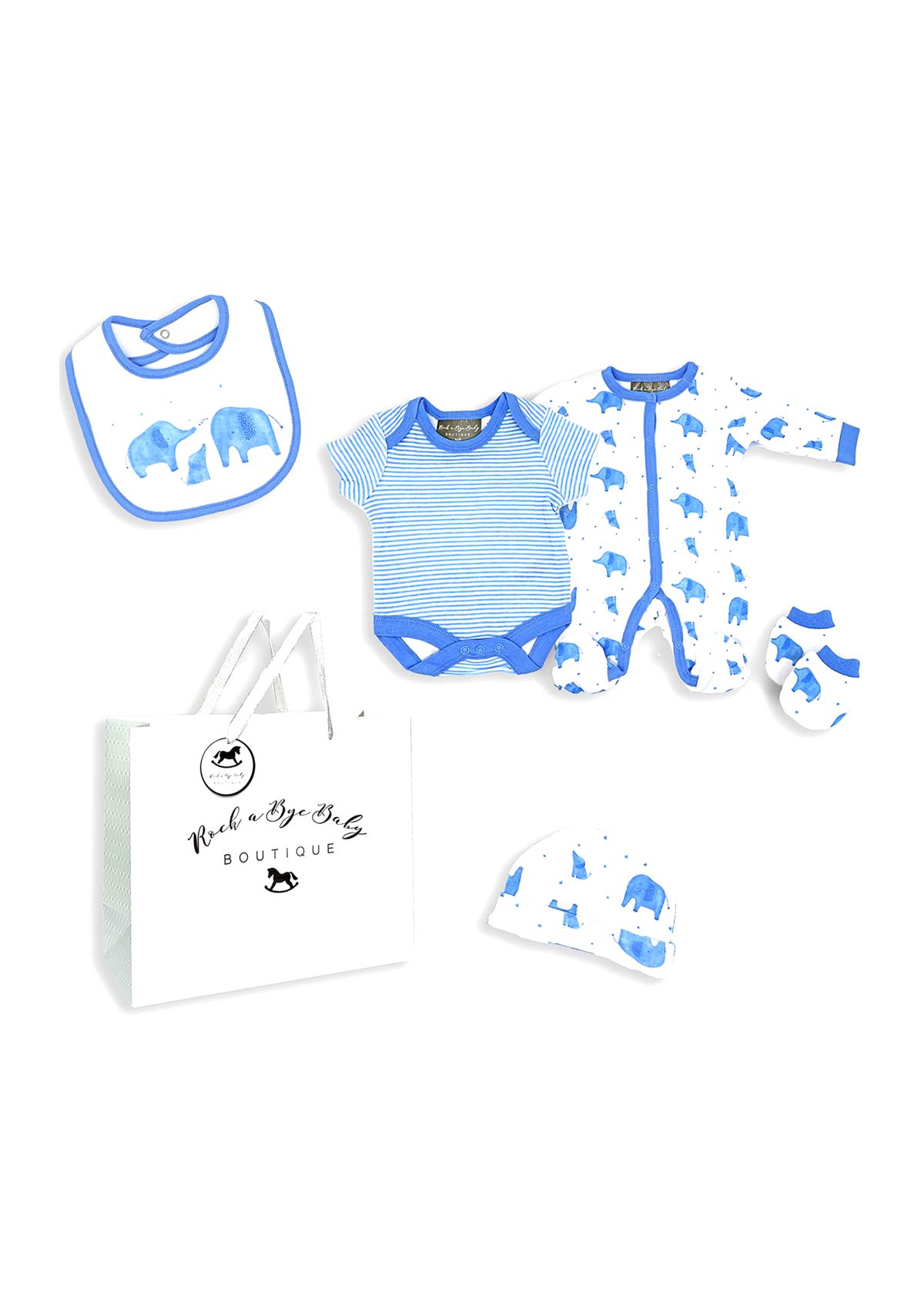 Rock-A-Bye-Baby Boutique Baby Boys Blue Elephants 5 Pc Layette Gift Set ...