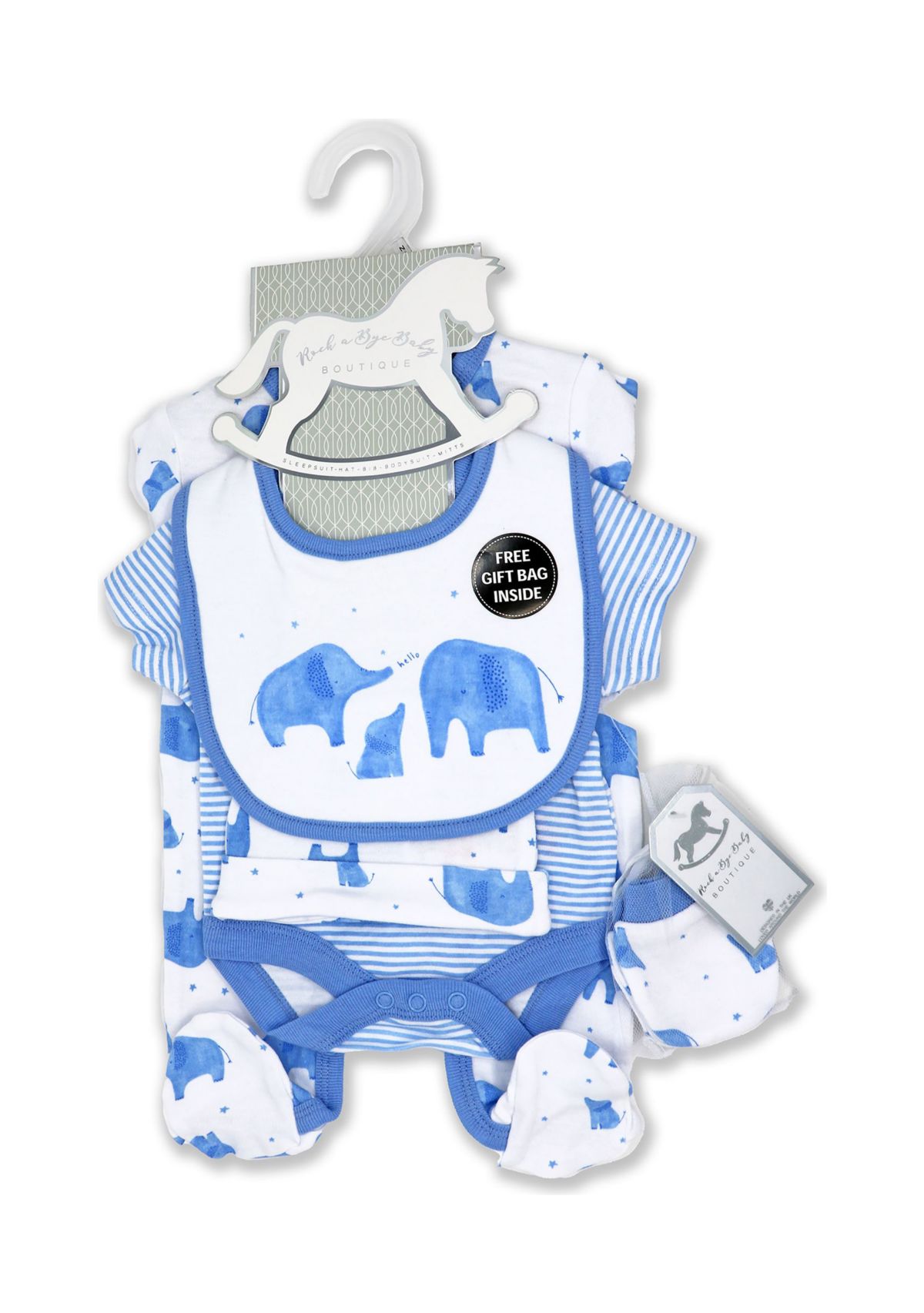Rock-A-Bye-Baby Boutique Baby Boys Blue Elephants 5 Pc Layette Gift Set ...