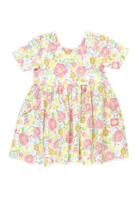 RuffleButts Toddler Girls Pretty in Peony Short Sleeve Knit Twirl Dress ...