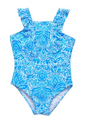 Snapper Rock Santorini Blue Ruffle Shoulder Swimsuit | belk