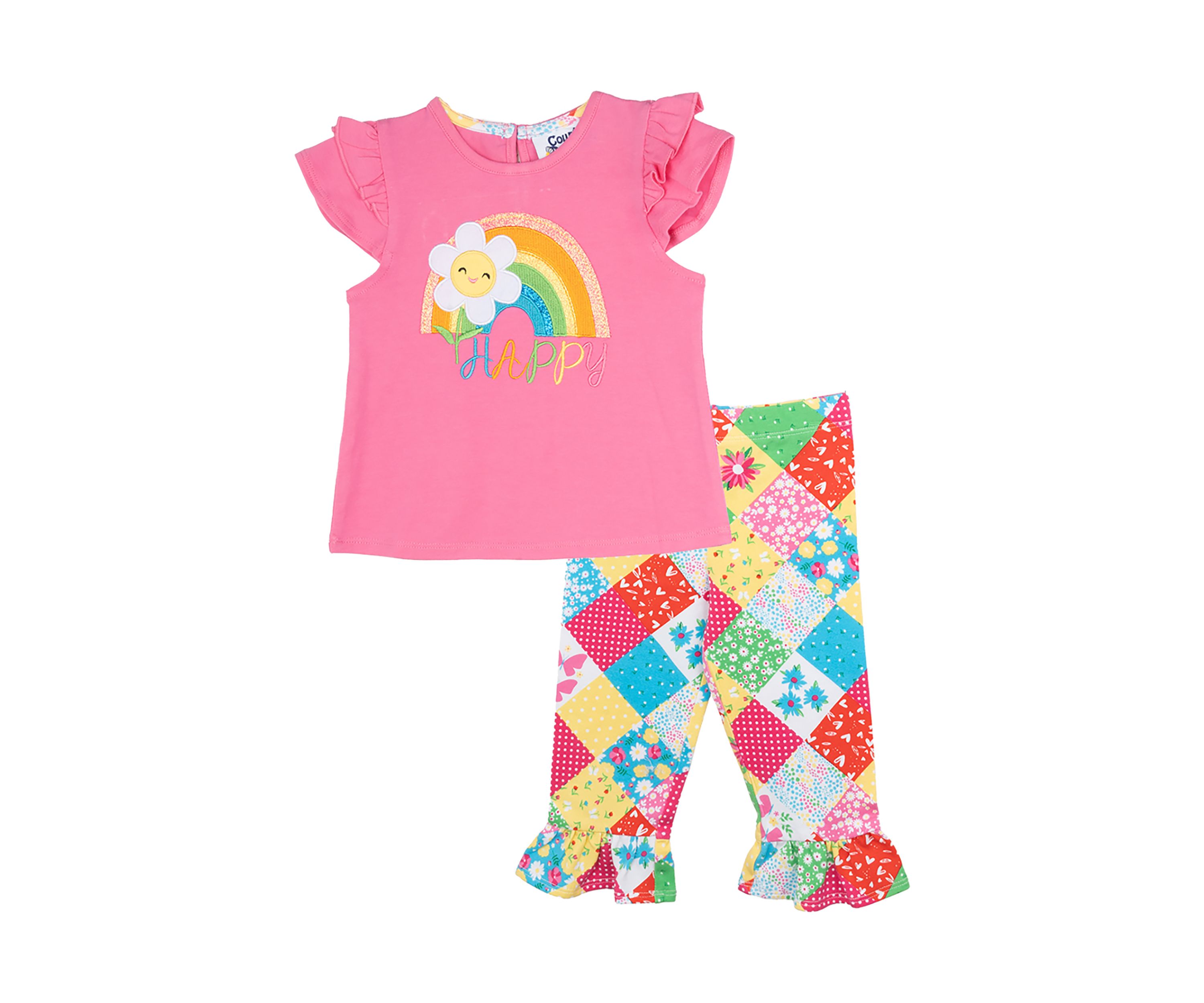 Counting Daisies Baby Girls Rainbow Graphic Top and Patchwork Pants Set ...