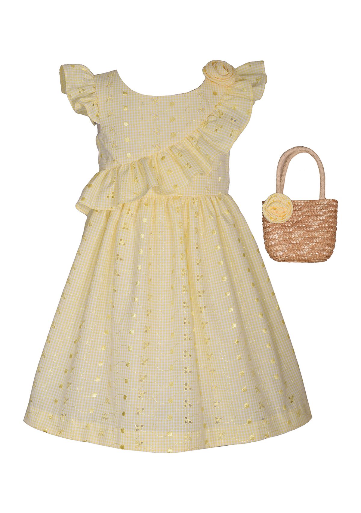 Bonnie Jean Girls 4-6x Flutter Sleeve Eyelet Embroidered Dress with Bag ...