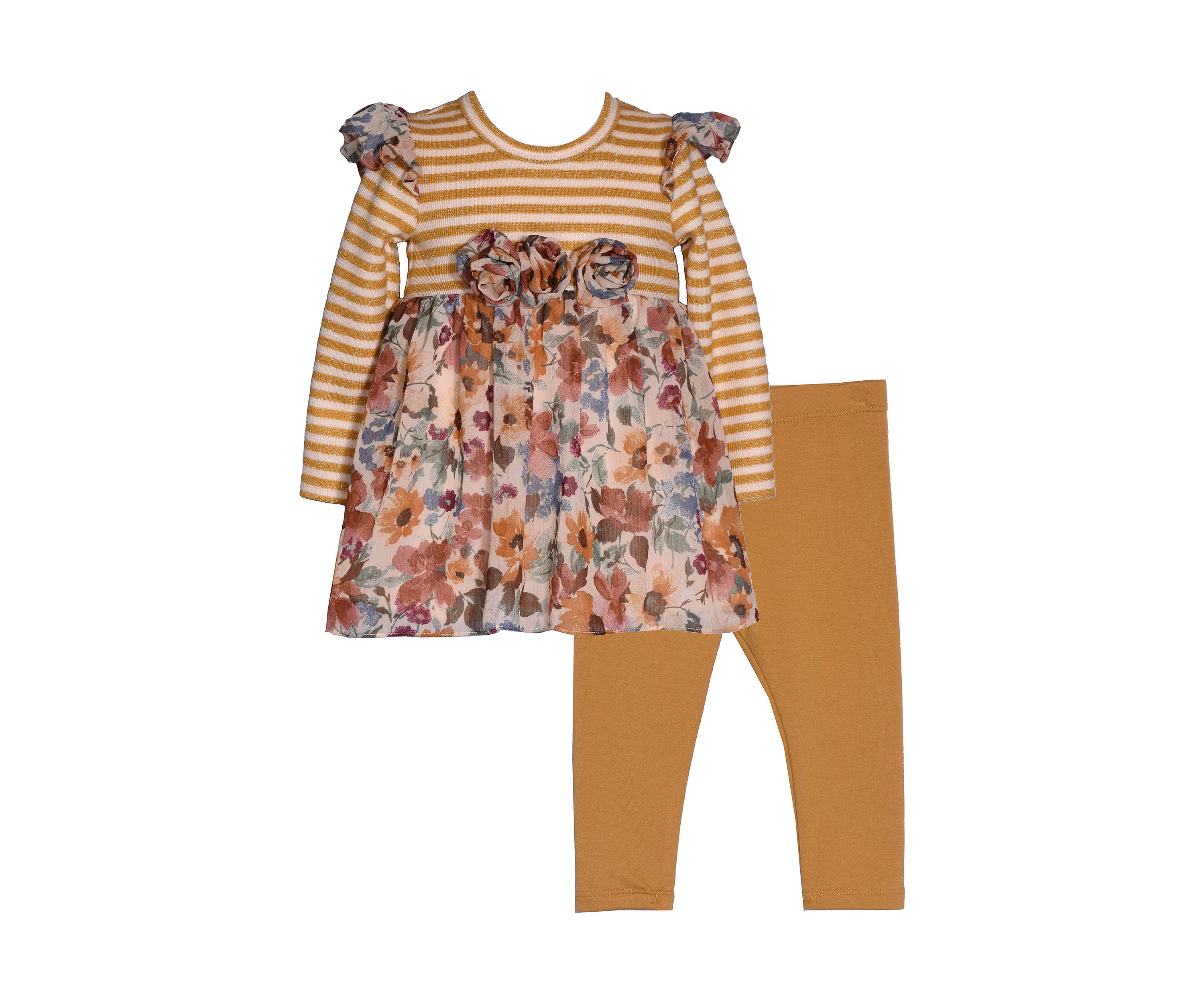Bonnie Jean Girls 4-6x Striped Floral Rosette Set | Belk
