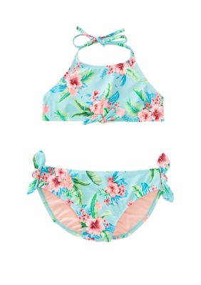 Breaking Waves Girls 7-16 2 Piece Tropic Wave High Neck Swimsuit | belk