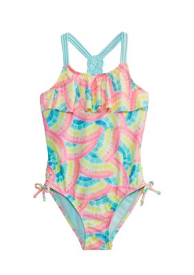 Breaking Waves Girls 4-6x Printed Knot Back Detail One Piece Swimsuit ...