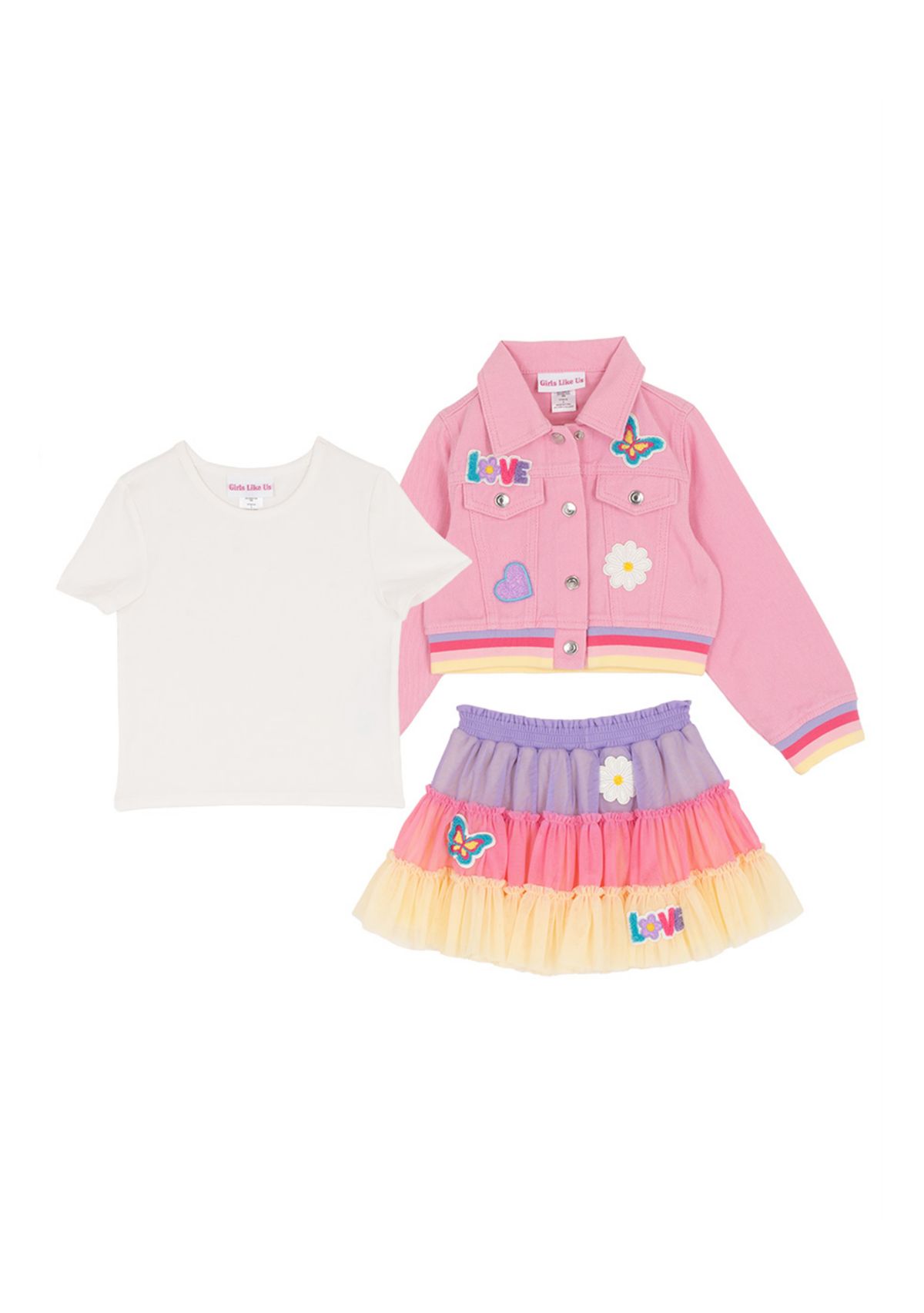Rare Editions Girls 4-6 Pink Denim Jacket Multi Tutu Set | Belk
