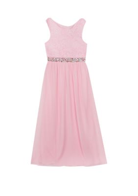Rare Editions Girls 7-16 Pink Lace Jewel Belt Maxi Dress | belk