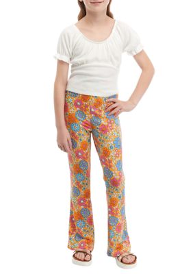 Tween Diva Girls 7-16 Rib Knit Top with Floral Flared Pants | belk