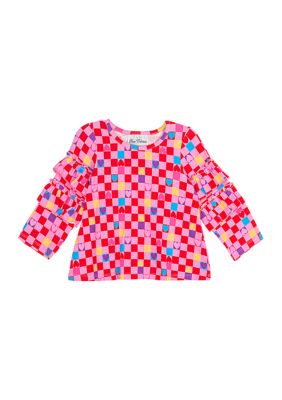 Counting Daisies Girls 4-6x Long Sleeve Knit Checkered Print Top | belk