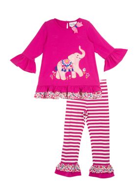 Rare Editions Girls 4-6x Elephant Appliqué Top and Striped Leggings Set ...