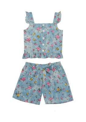 Rare Editions Girls 4-6x Printed Tie Dye Chambray Button Front Top and ...