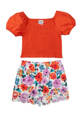 Rare Editions Girls 7-16 Smocked Top and Printed Shorts Set | belk